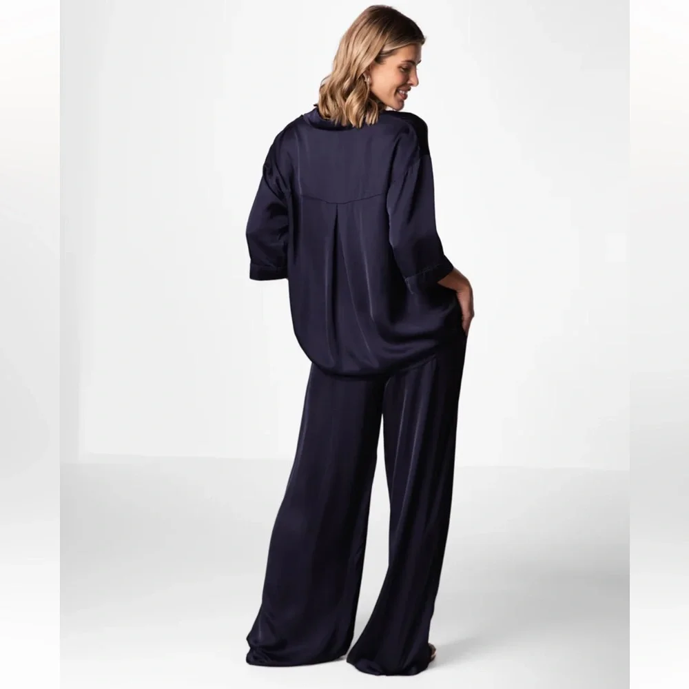 Jaki | Pants & Jumpsuits | Jaki London Nora Drawstring Satin Pants Wide ...
